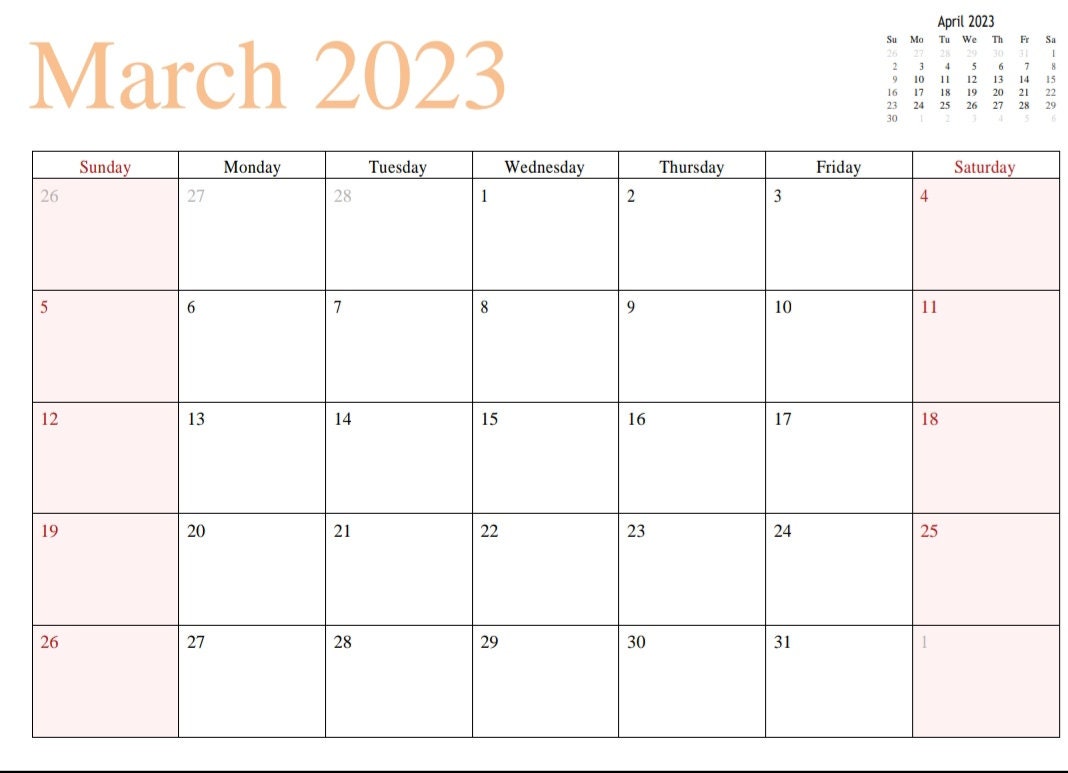 2023 Calendar Blank, Minimalist | Printable | INSTANT DOWNLOAD - Etsy