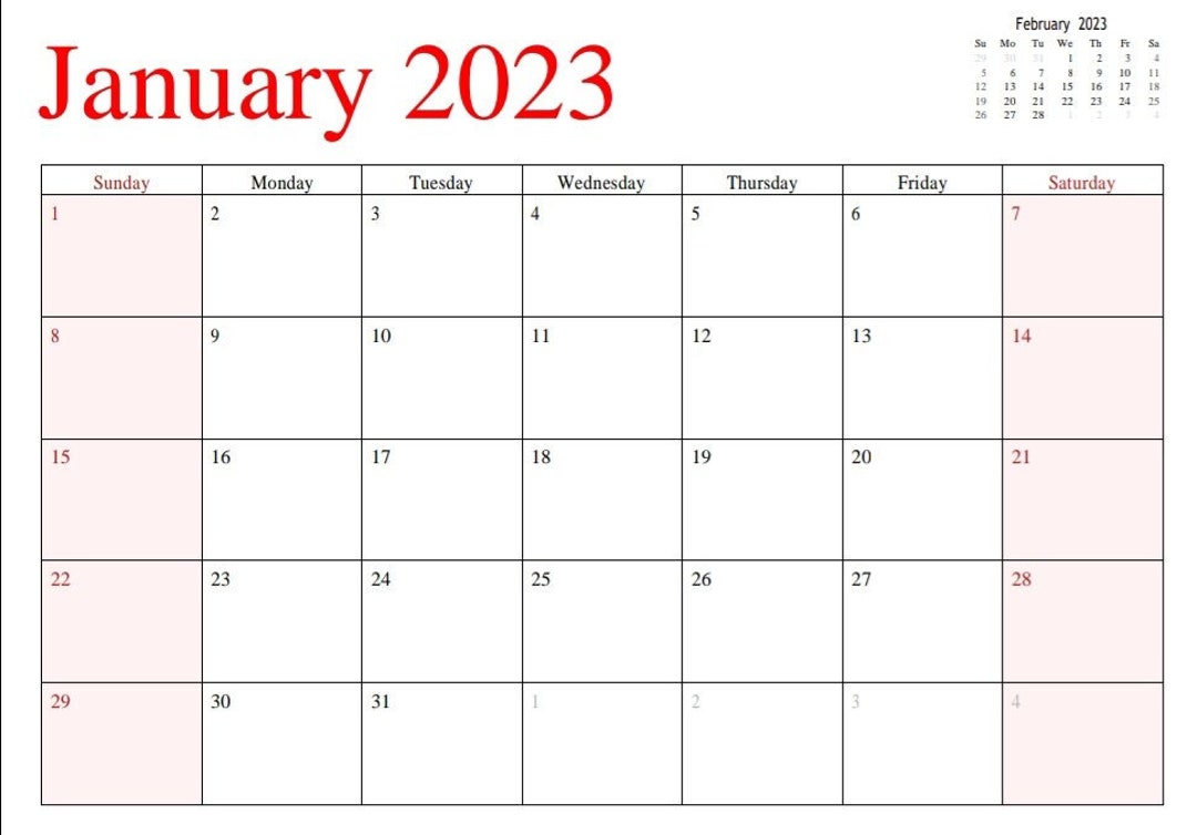 2023 Calendar Blank, Minimalist | Printable | INSTANT DOWNLOAD - Etsy