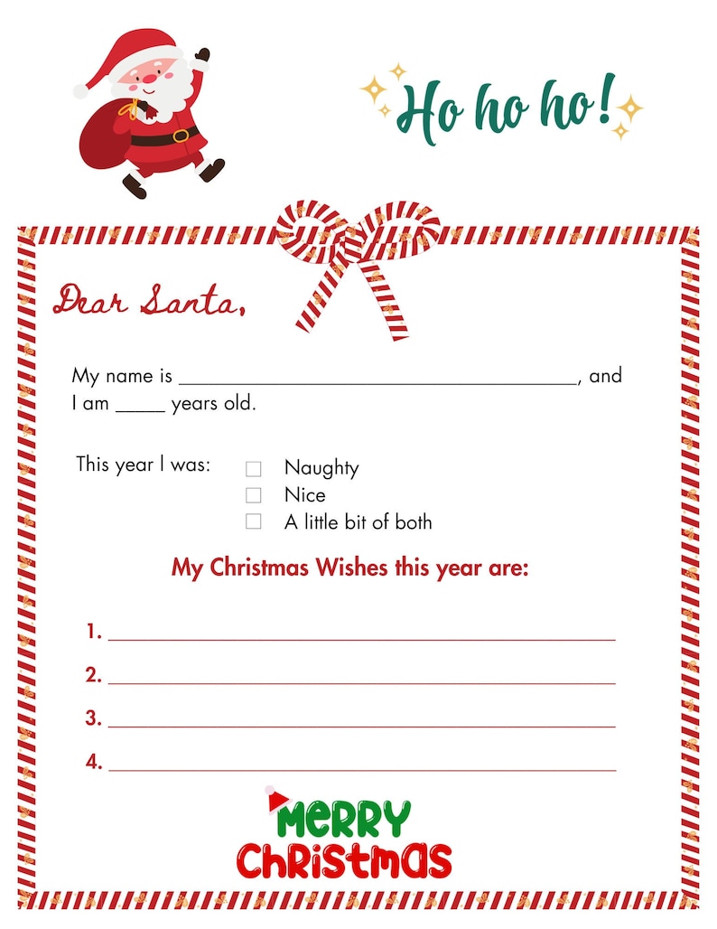 Letter to Santa Printable, Kids Letter to Santa, Merry Christmas ...