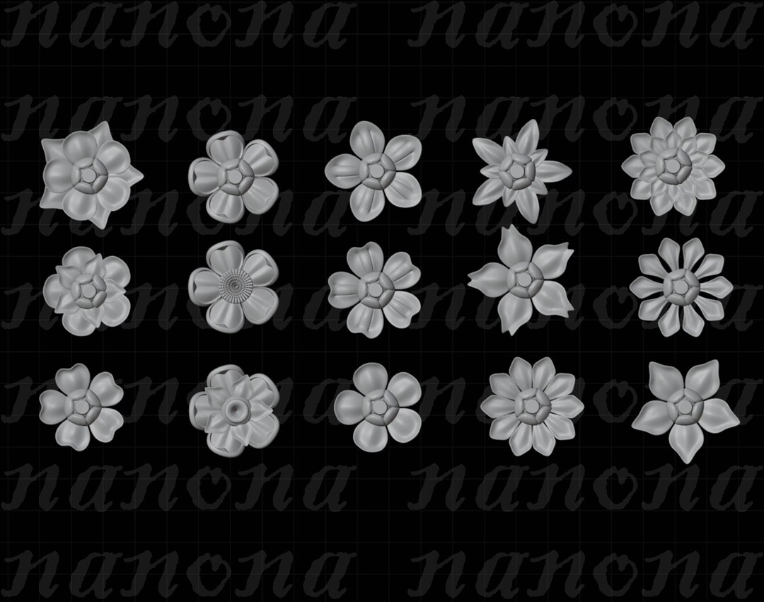 15 Flowers STL File 3d Printing Model, Jewellery DIY, Valentine's Day ...