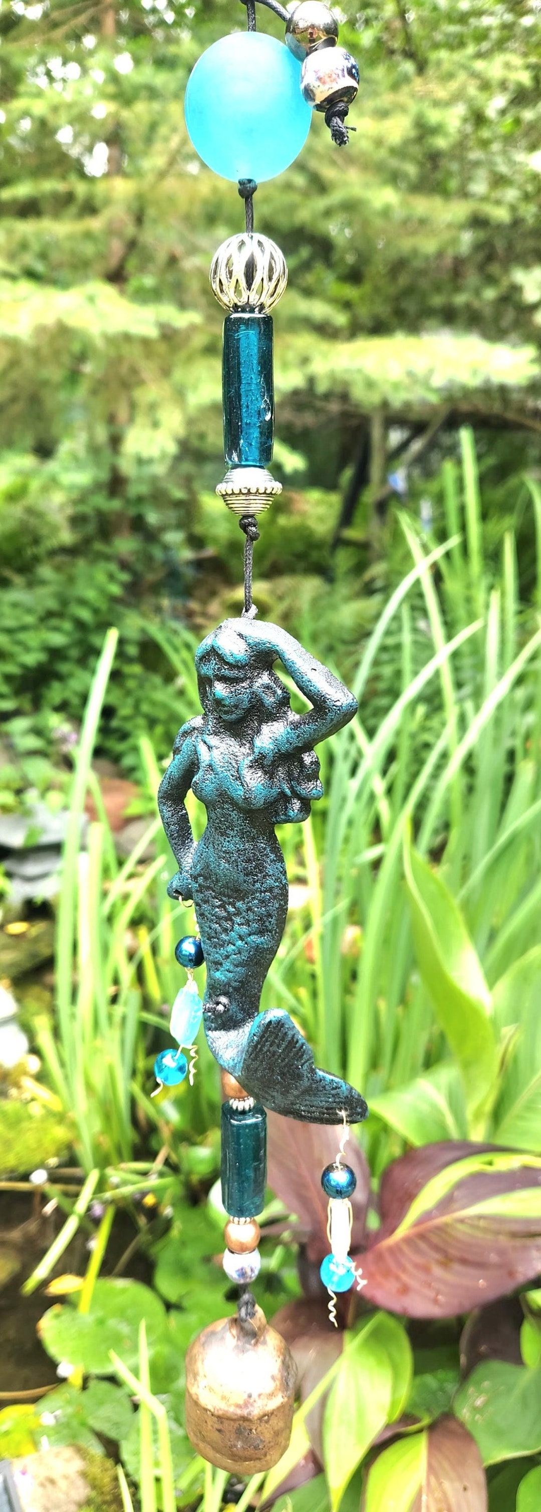 Sea Glass Cast Iron Mermaid Wind Chime: Coastal Zen Garden Nana Bell ...