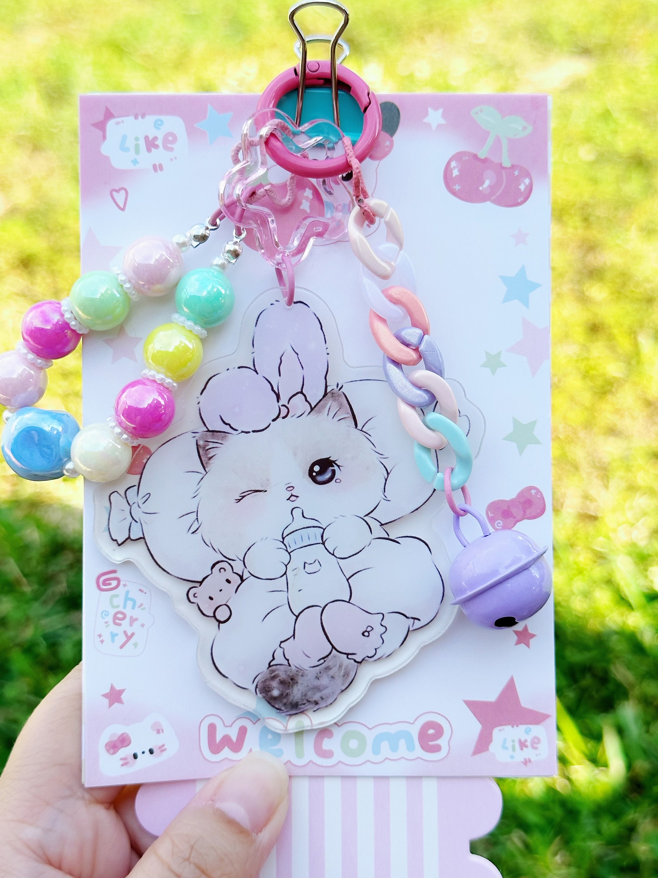 Cute Acrylic Keychain/cute Cat/ Japanese/unique Keychain/pearl Keychain ...