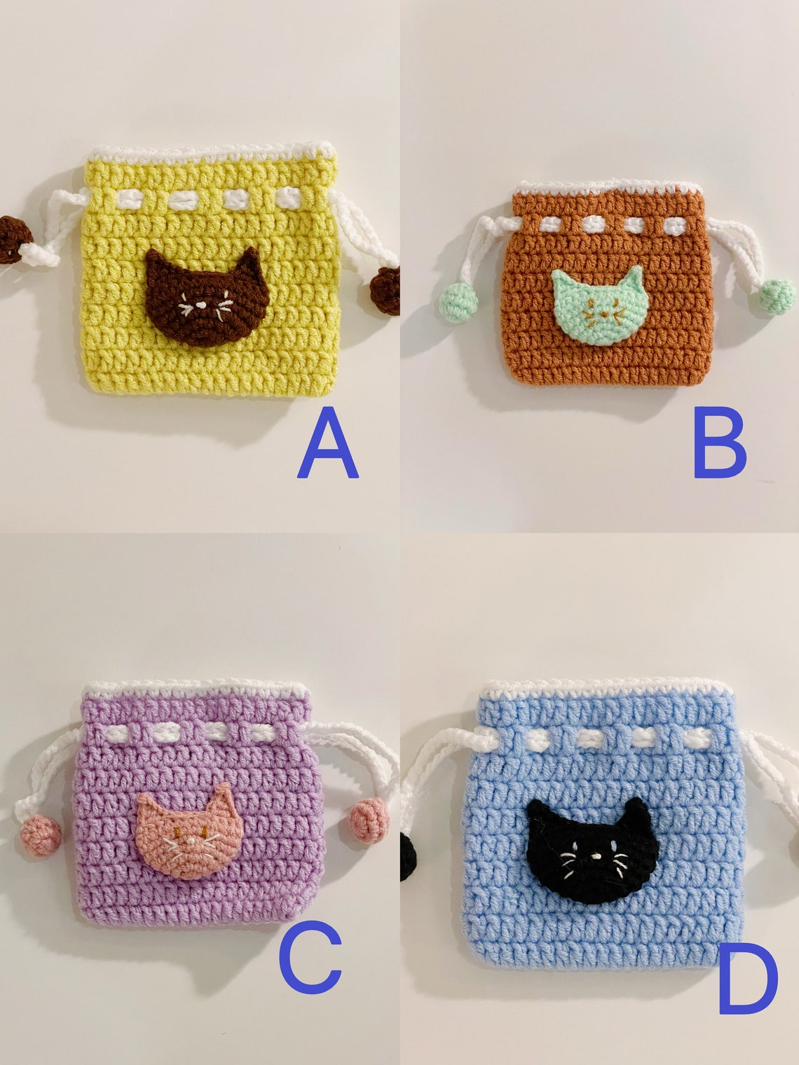 Colorful Cat Crochet Drawstring Pouch Coins Purse Pouch - Etsy