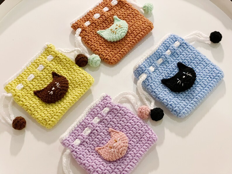 Colorful Cat Crochet Drawstring Pouch Coins Purse Pouch - Etsy
