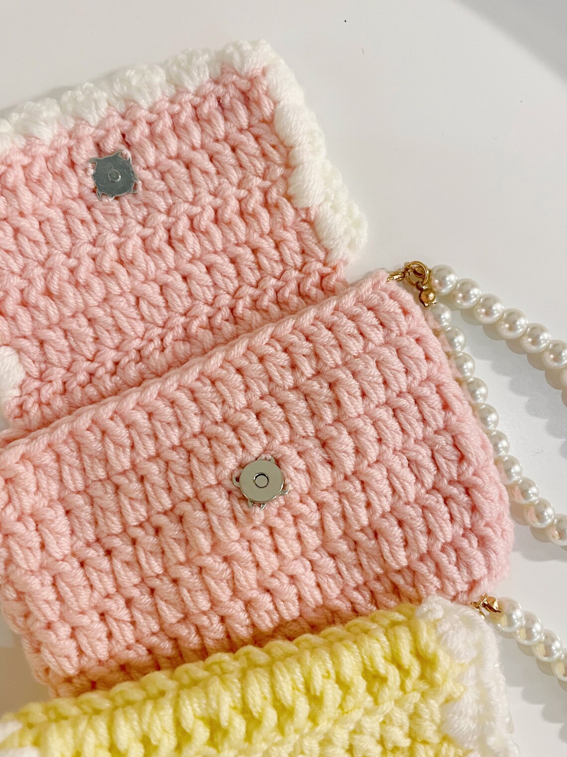 Strawberry Pearl Chain Crochet Pouch Cards Holder Coins - Etsy