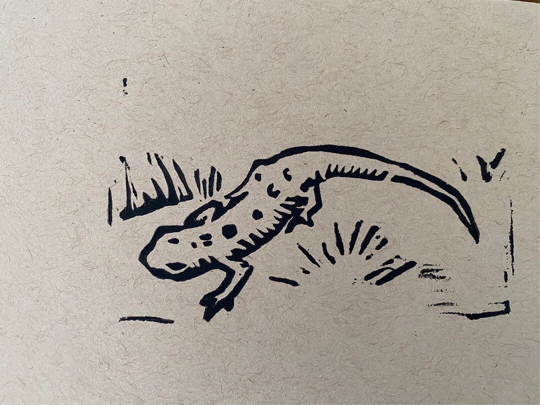 Folded Blockprint Salamander Card - Etsy