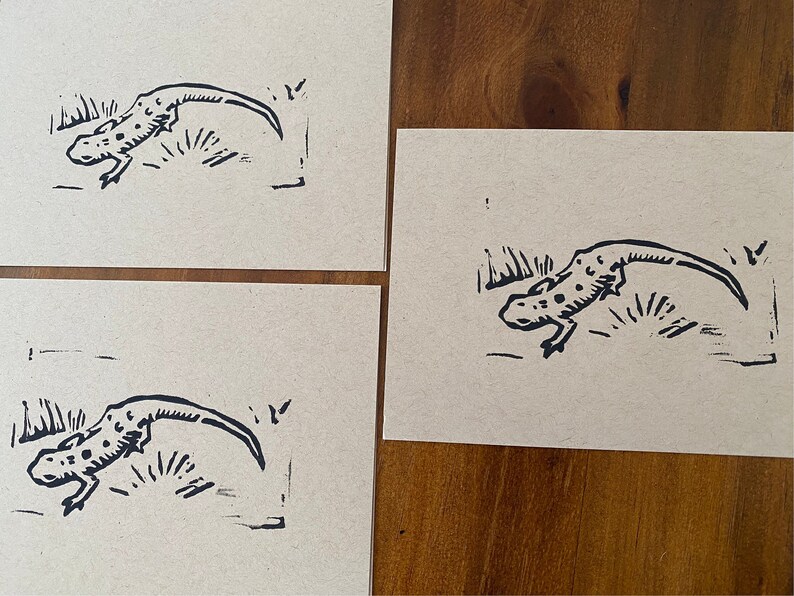 Folded Blockprint Salamander Card - Etsy