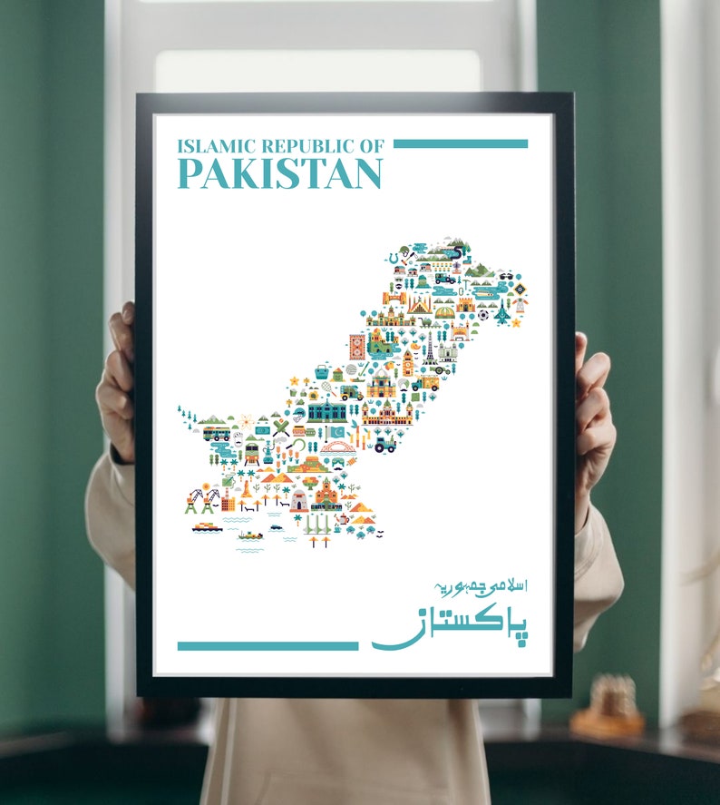 Pakistan Map Poster, Pakistan Poster, Pakistan Wall Art, Pakistani Art ...