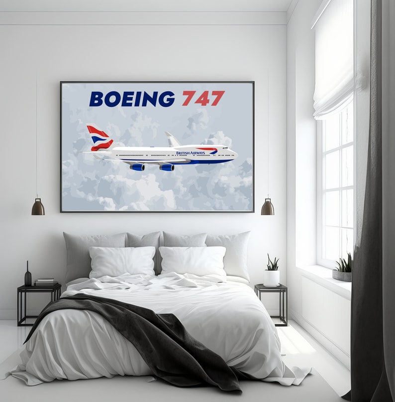 Boeing 747 Poster, Aviation Wall Decor, Boeing Wall Decor, Boeing Wall ...