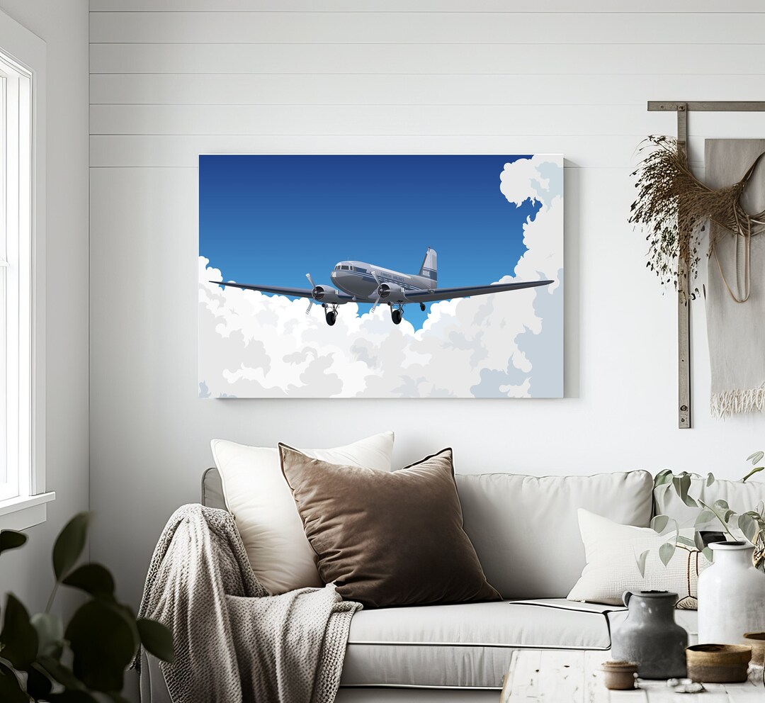 Vintage Airplane Poster, Retro Aviation Poster, Douglas DC 3, Aviation ...