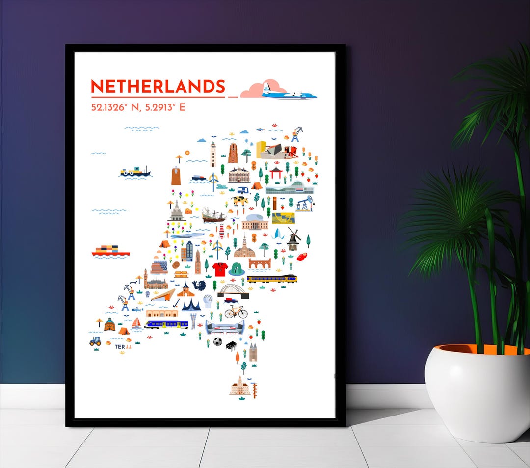 Netherlands Map, Holland Travel Print, Netherlands Wall Art, Holland ...