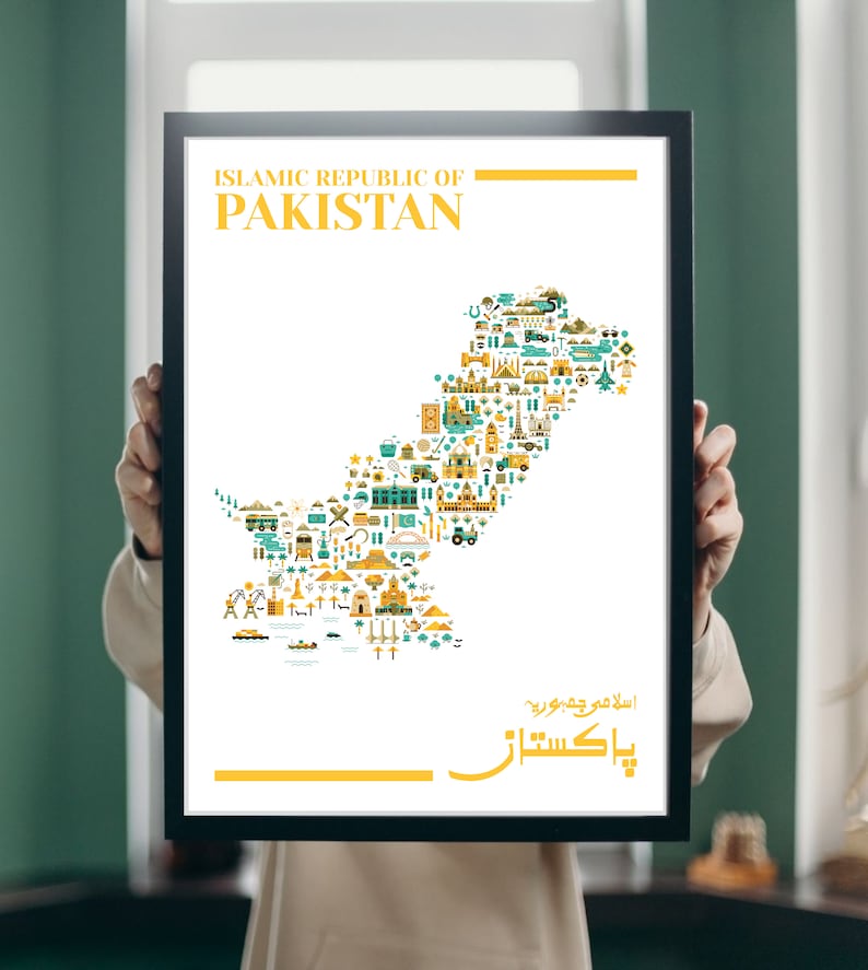 Pakistan Map Poster, Pakistan Poster, Pakistan Wall Art, Pakistani Art ...