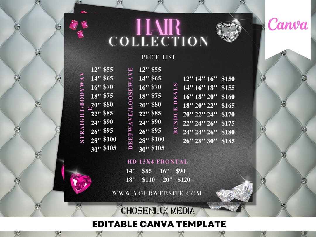 Hair Price List Flyer, Hair Bundle Price List, Hair Bundles Flyer, DIY ...