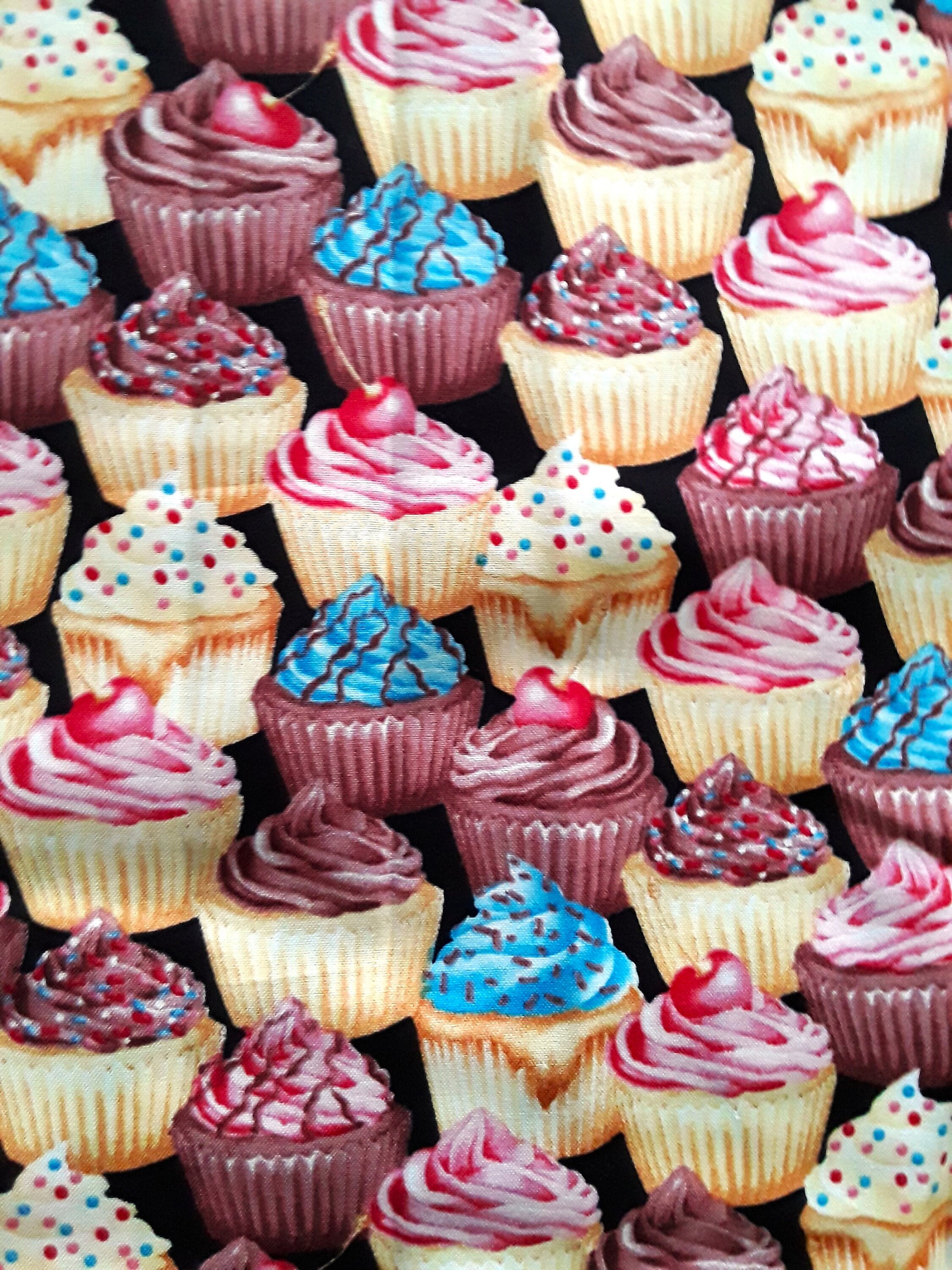 Cupcake Fabric Cotton. Stacked Cupcakes Brown Background. OOP Fat ...