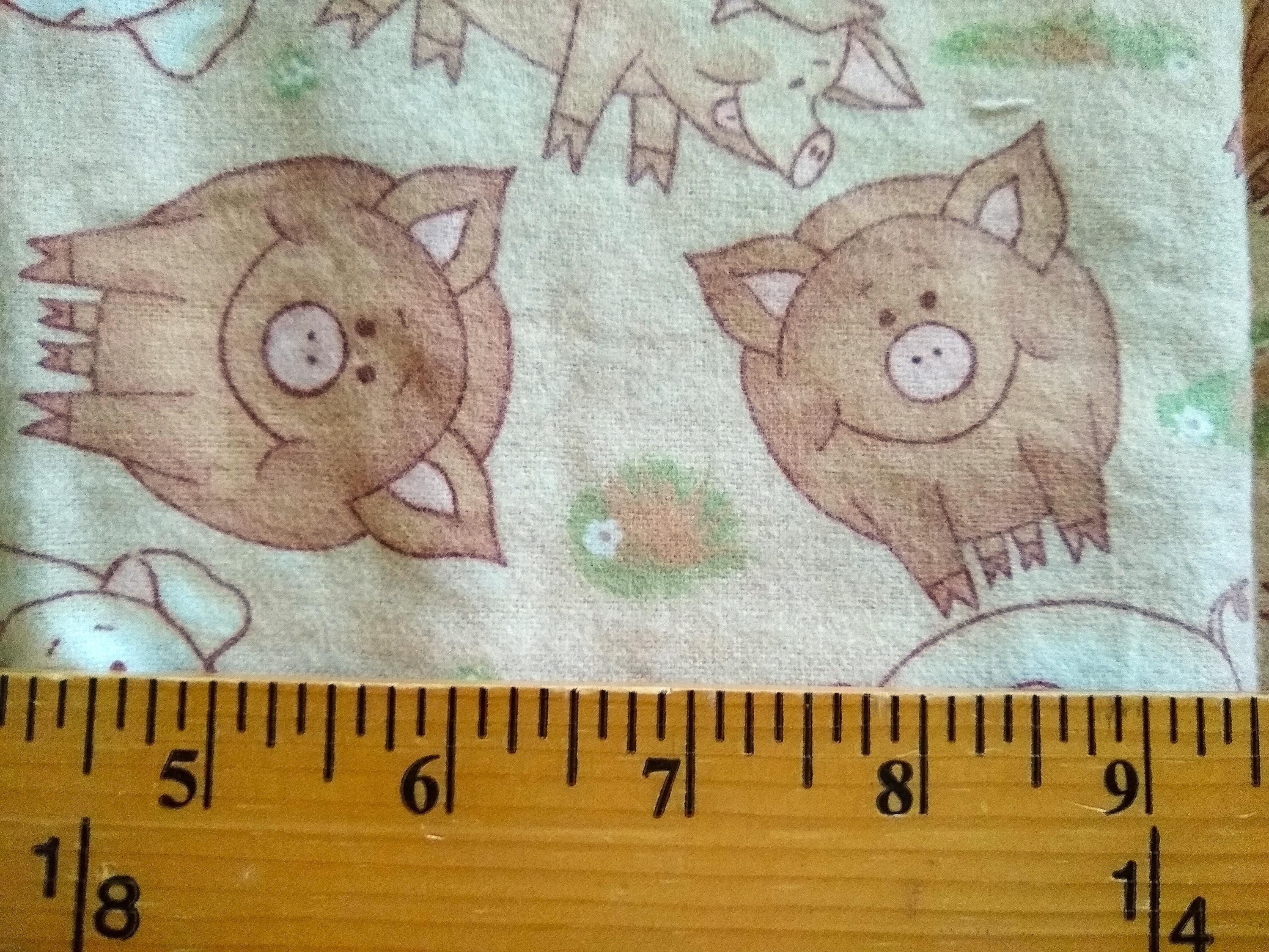 Flannel Tan Beige Roly Poly Pigs, Sold by the Piece, Remnant (9"x42 ...