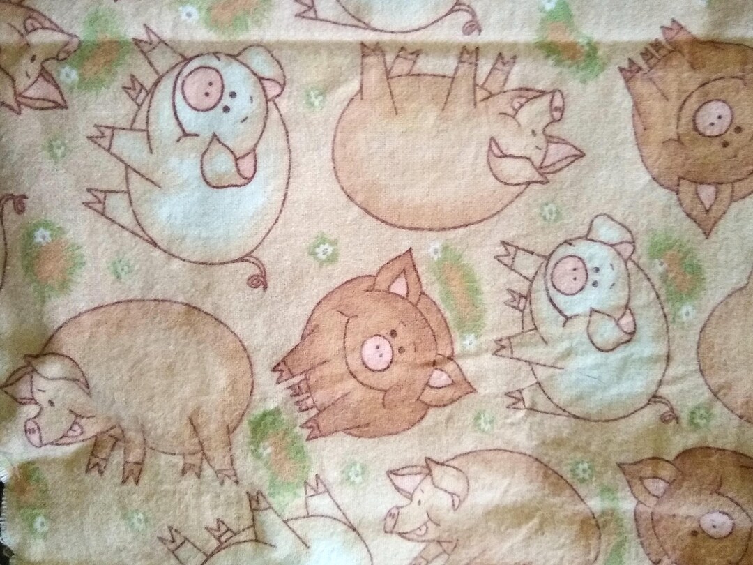 Flannel Tan Beige Roly Poly Pigs, Sold by the Piece, Remnant (9"x42 ...