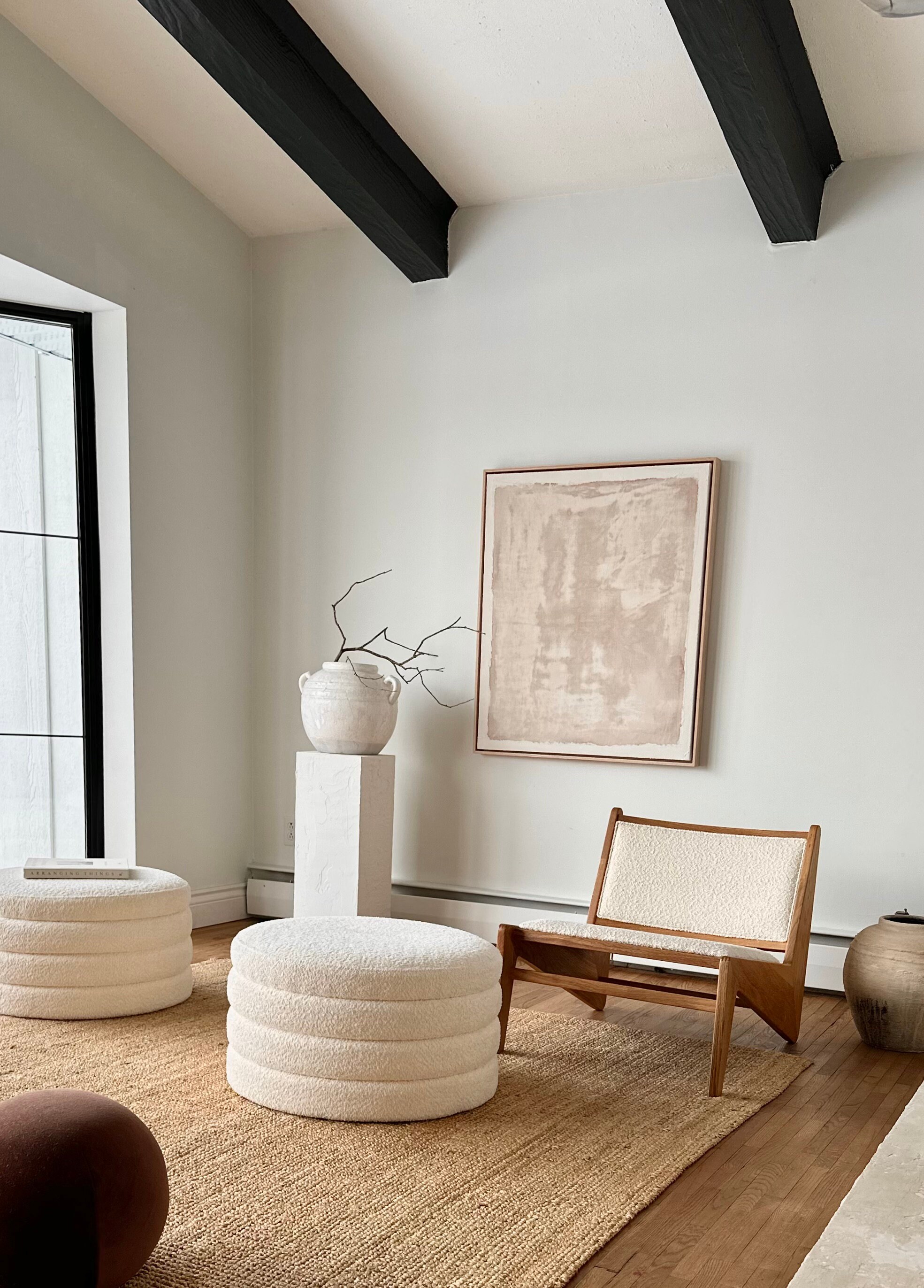 Large Neutral Abstract Art, Original Painting, 30x36'' Raw Oak Wood ...