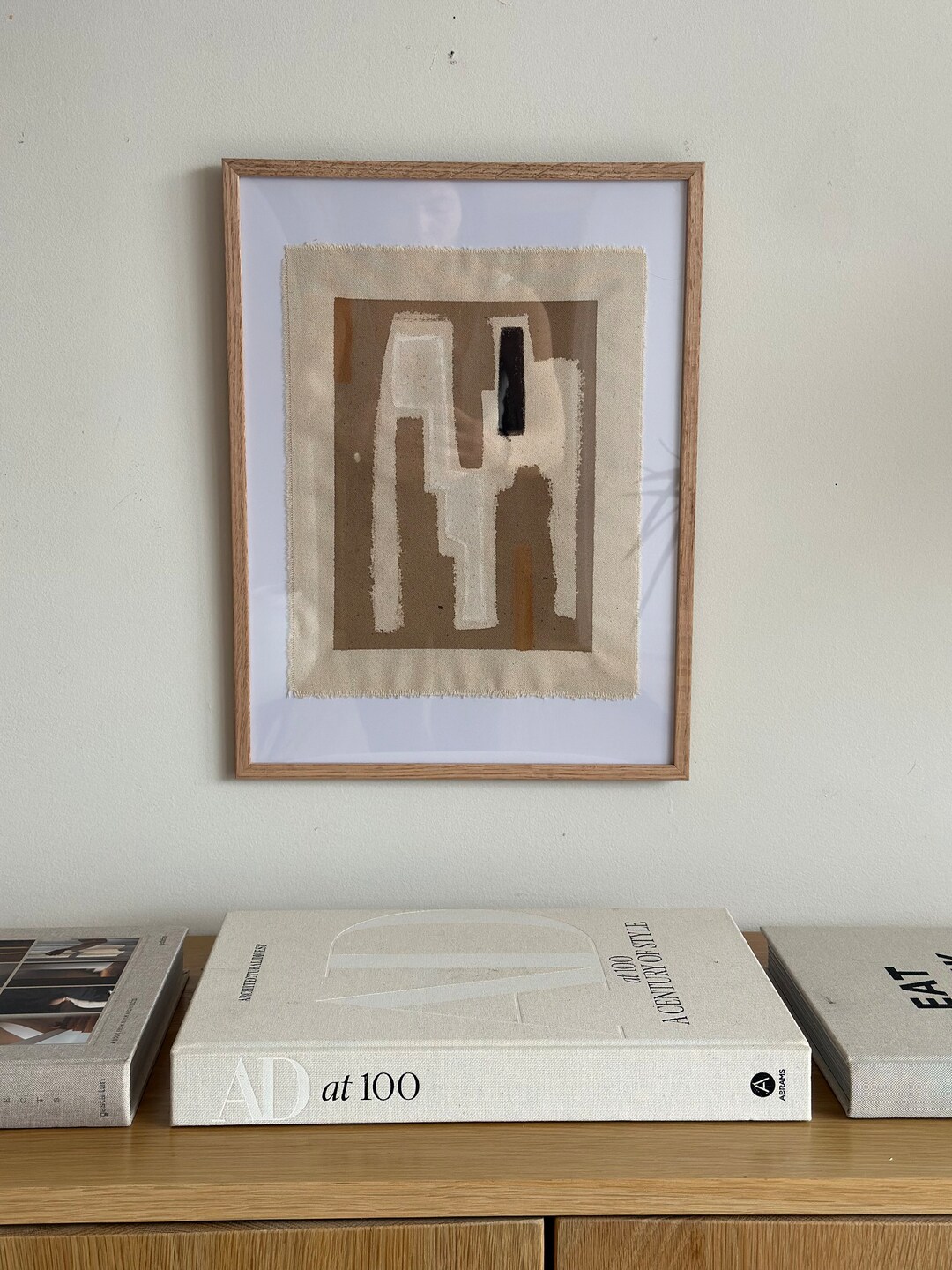 Abstract Art on Raw Cotton, 9.5'' X 12 Artwork, Framed With Raw Oak ...