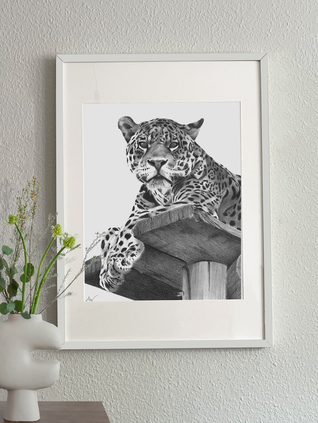 Animal Poster Art Print Leopard Drawing Pencil Drawing Black & White ...