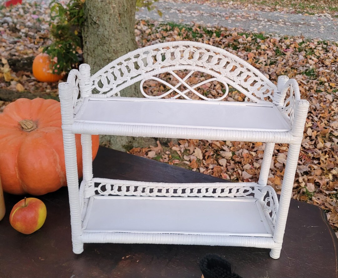 Wicker Shelf, Vintage Wall Shelf, Small White Hanging Shelf, Wicker ...
