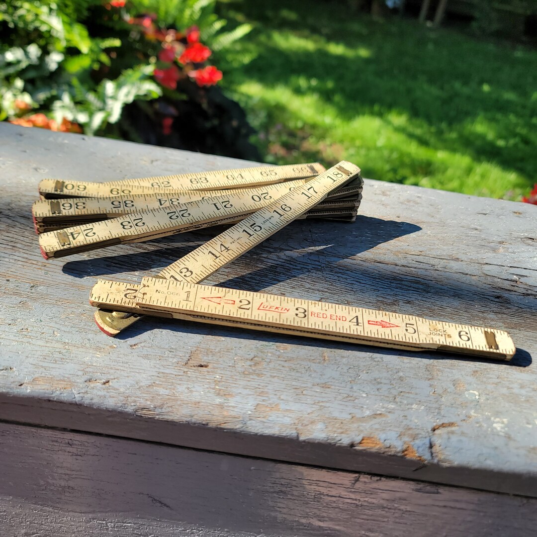 Vintage Folding Ruler, Lufkin Red End Ruler, Wood and Brass Carpentry ...