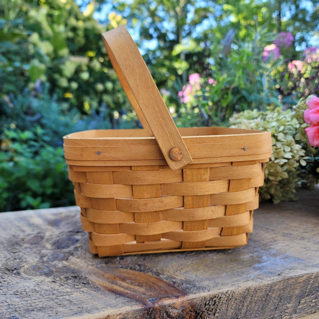 Small Square Basket, Natural Wood Slat Basket, Vintage Longaberger ...