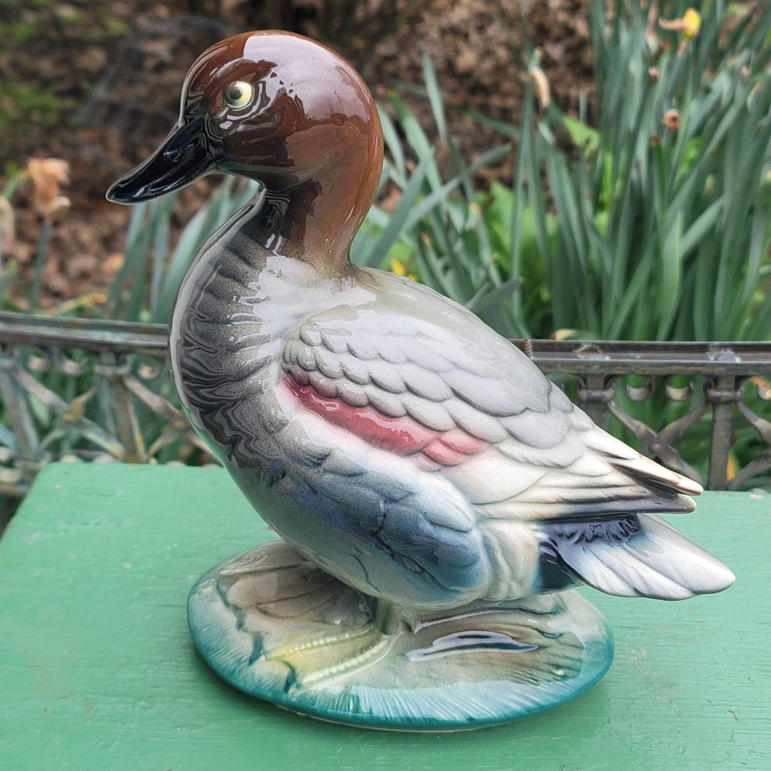 Vintage Duck Figurine, Colorful Gadwell Ceramic Drake Collectible ...