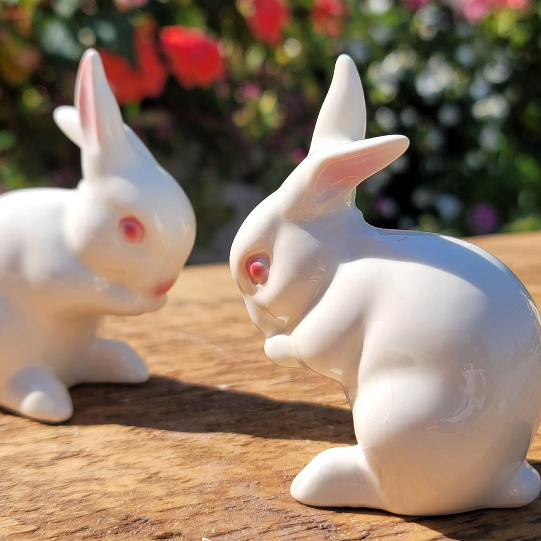 White Goebel Bunny Pair, Two Matching Albino Bunnies, Goebel Animal ...