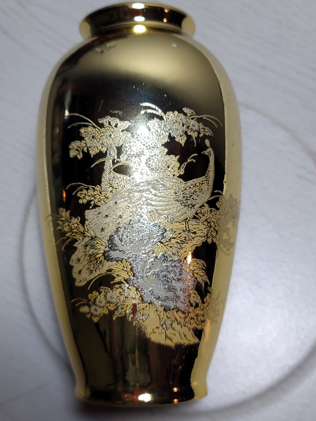 Vintage Gold Vase, Japanese Golden Peacock Vase, Reflective Porcelain ...
