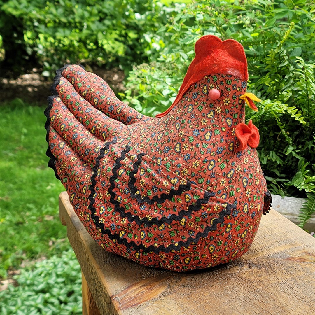 Vintage Red Calico Hen, 1970s Hand Made Plush Stuffed Doorstop Floor ...