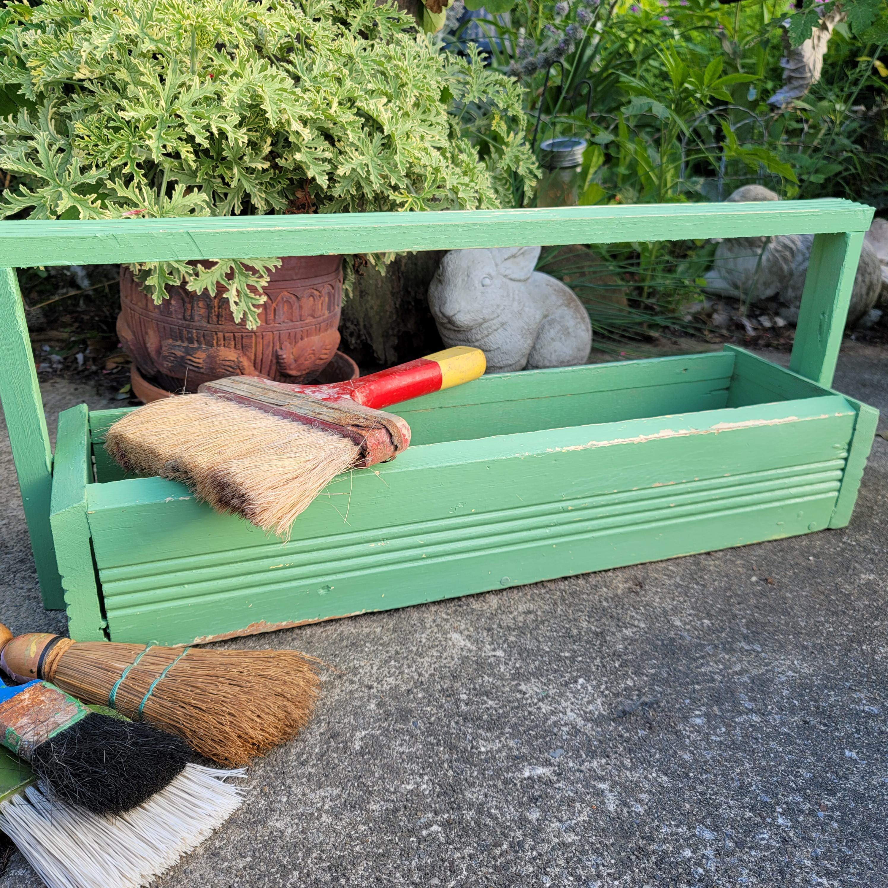 Vintage Upcycle Wood Tool Caddy Tote, Rustic Carryall Box, Green ...