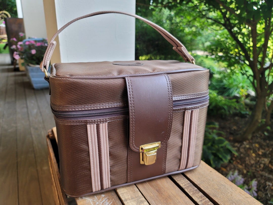 Vintage Sears Brown Train Case Soft Side Luggage Travel Bag 1950s Vinyl ...