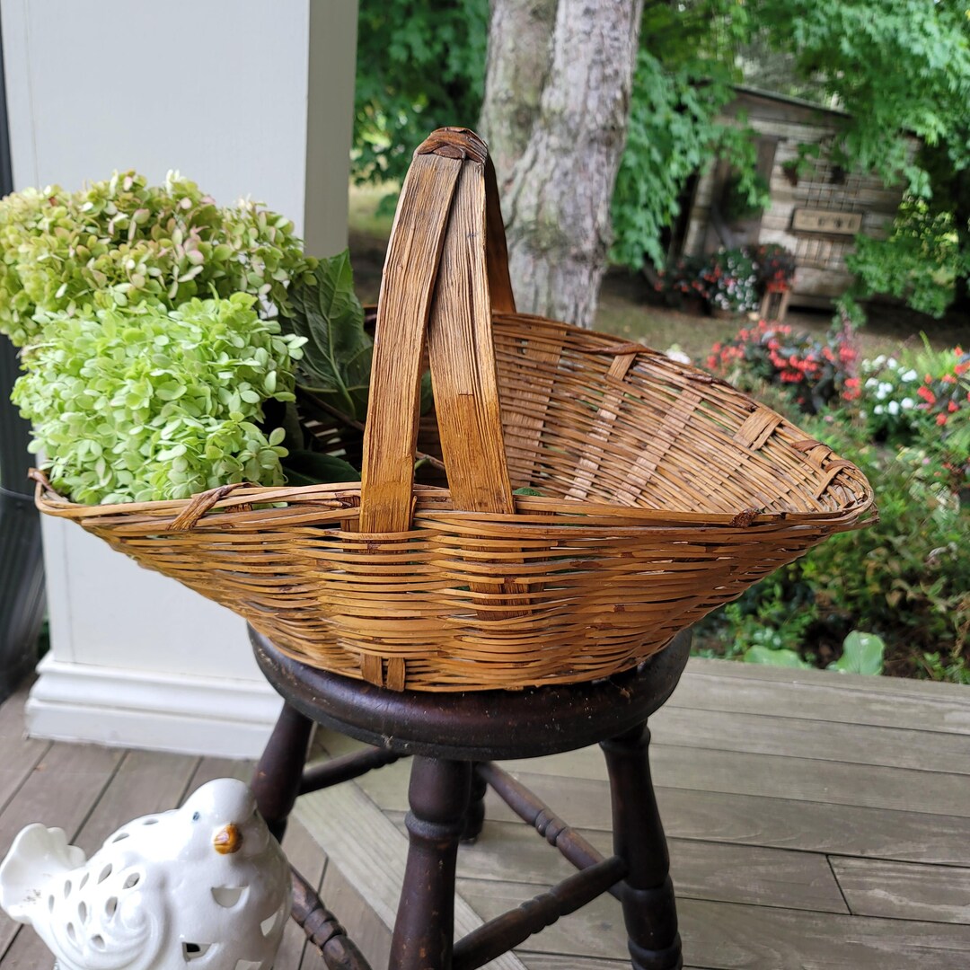 Vintage Gathering Basket, Wood Splint Basket, Broad Carrying Basket - Etsy