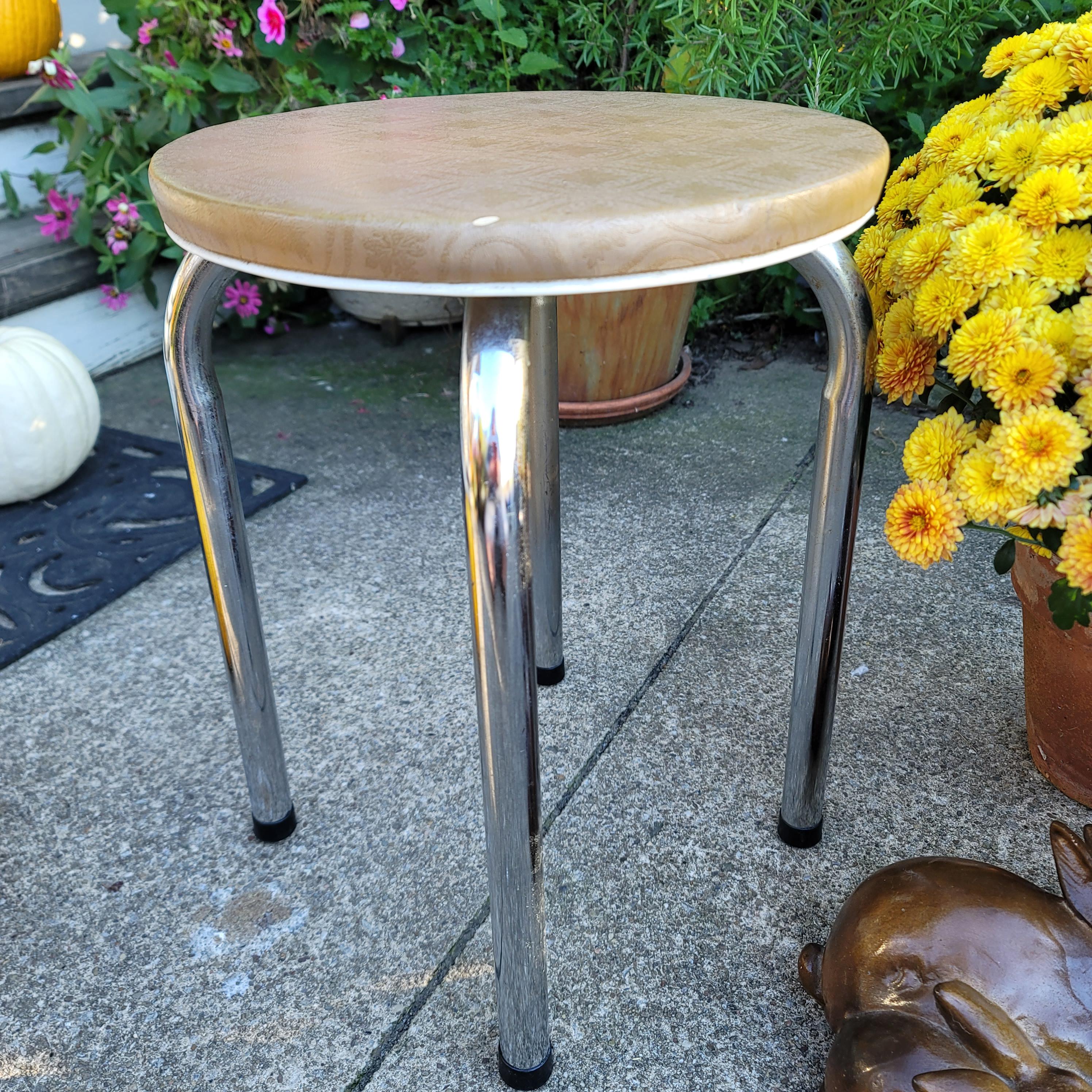 Vintage MCM Embossed Vinyl Stool With Metal Legs - Etsy
