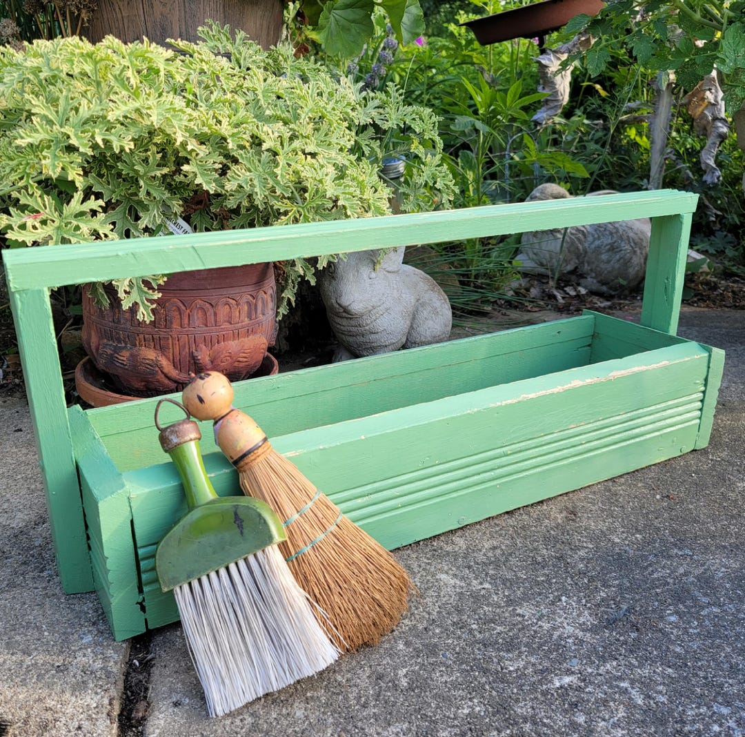 Vintage Upcycle Wood Tool Caddy Tote, Rustic Carryall Box, Green ...