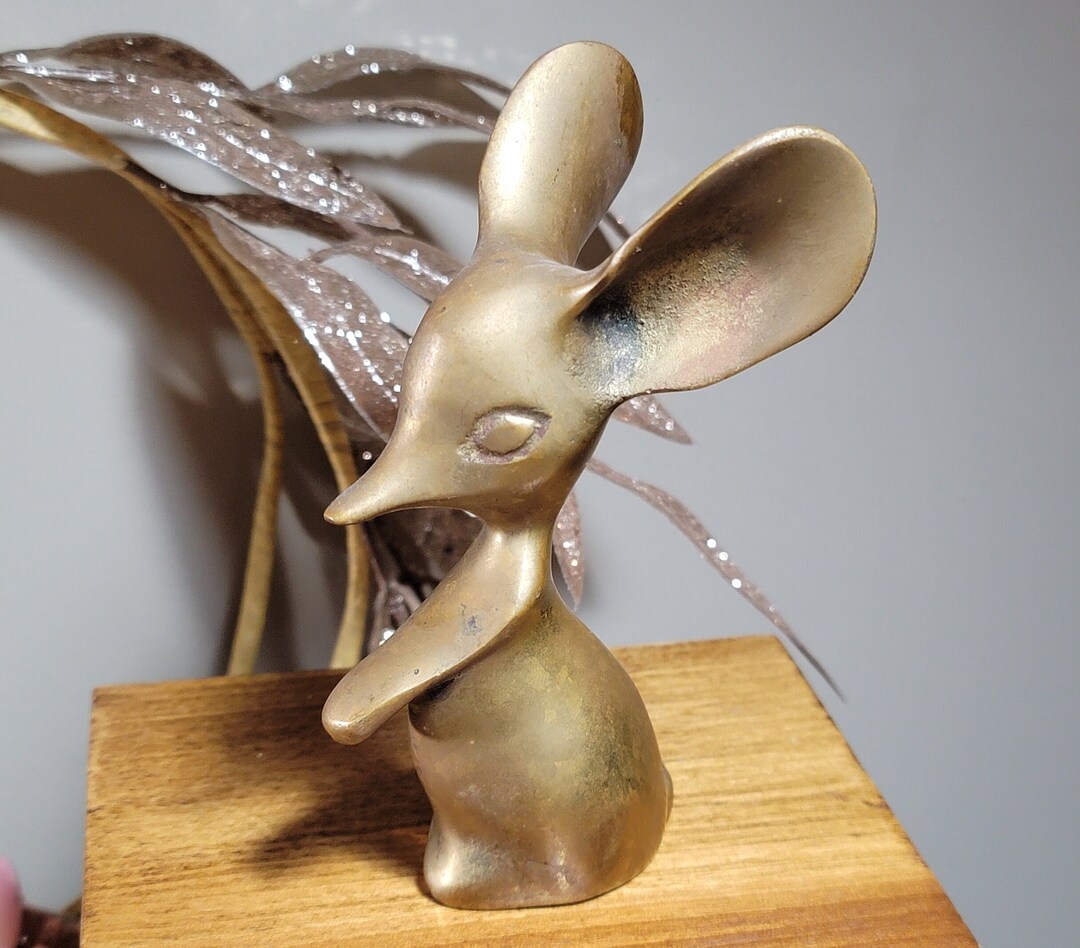 Brass Mouse, Large Ear Mouse, Vintage Mouse Figure, Brass Paperweight ...