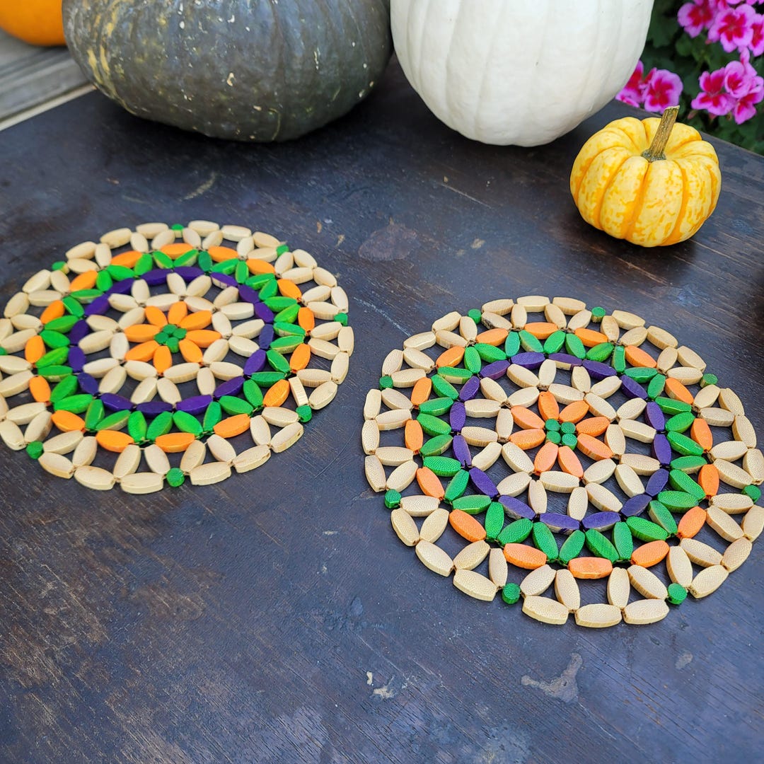 Vintage Bamboo Bead Trivets, Boho Hot Pads, Kitchen Decor, Set of 2 - Etsy
