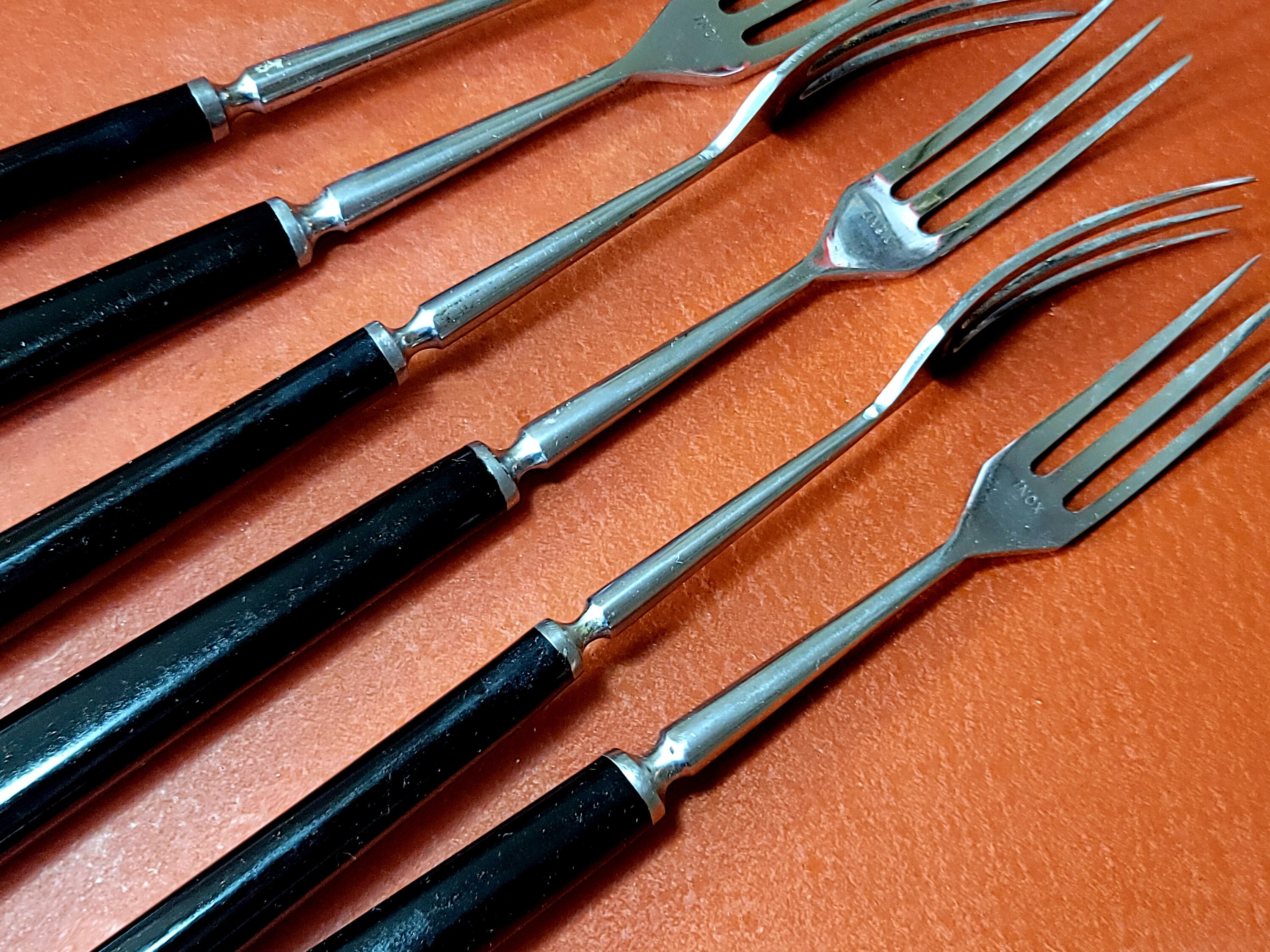 Inox Cocktail Fondue Long Handle Forks Midcentury Vintage Barware Black ...