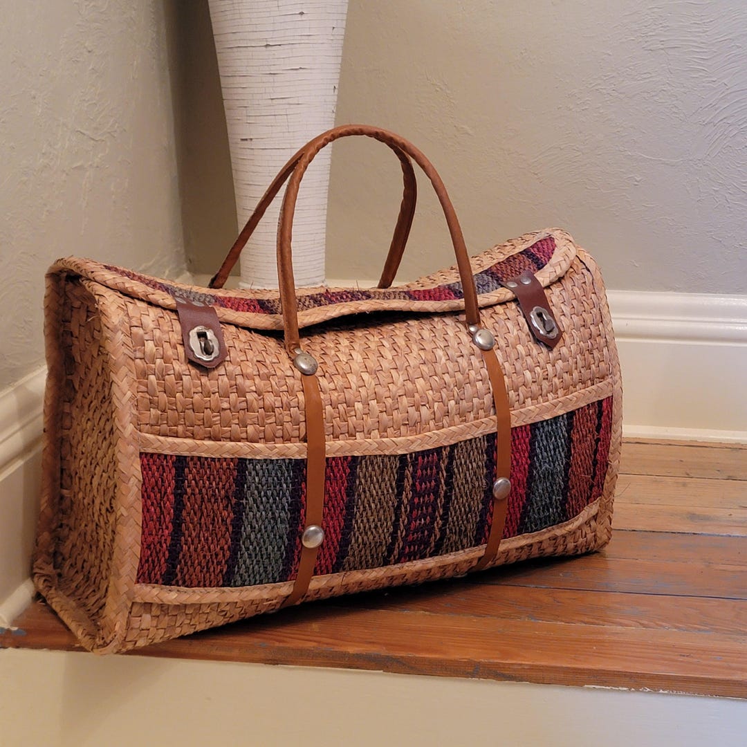 Vintage Raffia Straw Suitcase, Tourist Yoga Bag, Grass Tote, MCM - Etsy