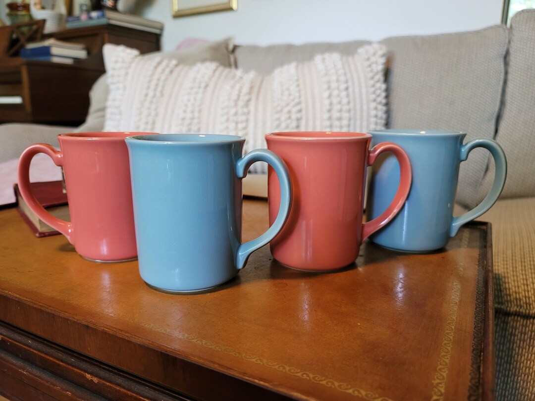 Corning Mugs, Mixed Colors. Vintage Coral and Blue Corning Mugs, Set of ...