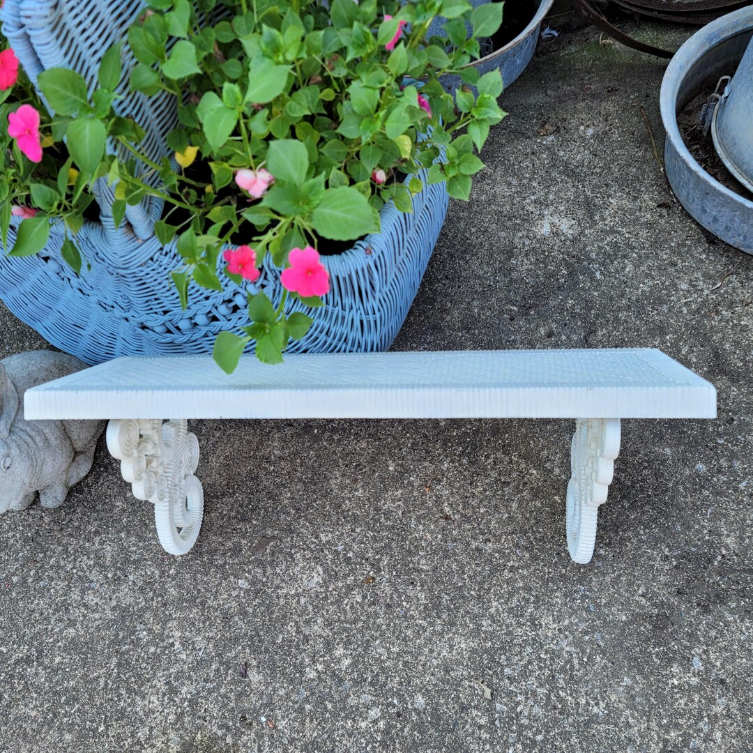 Vintage White Cottage Core Shelf, 1970s Wicker Style Shelf: Dart ...