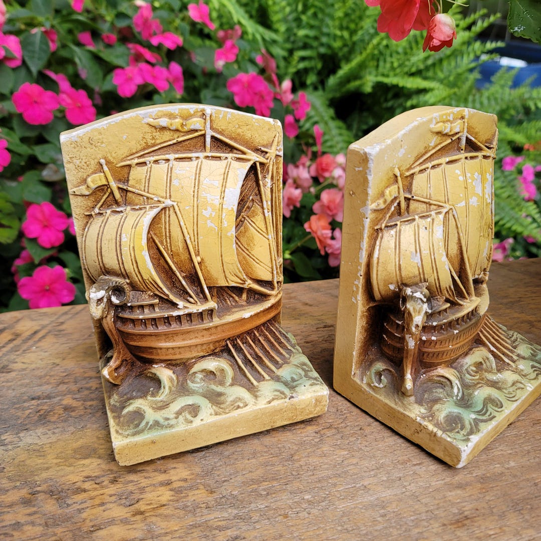 Vintage Ram's Head Sailing Ship Bookends, Nautical Office Decor - Etsy