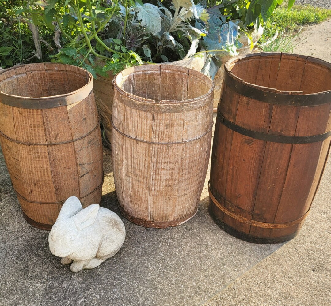 Rustic Barrel, Vintage Small Wood Barrel, Wood Barrel With Metal ...