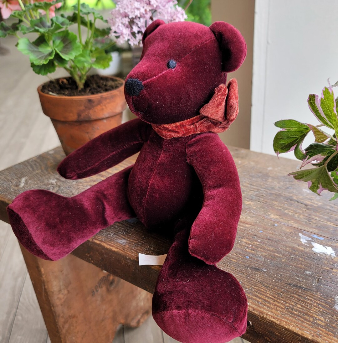 Vintage Red Velvet Razzles Russ Teddy Bear With Velour Neck Bow - Etsy