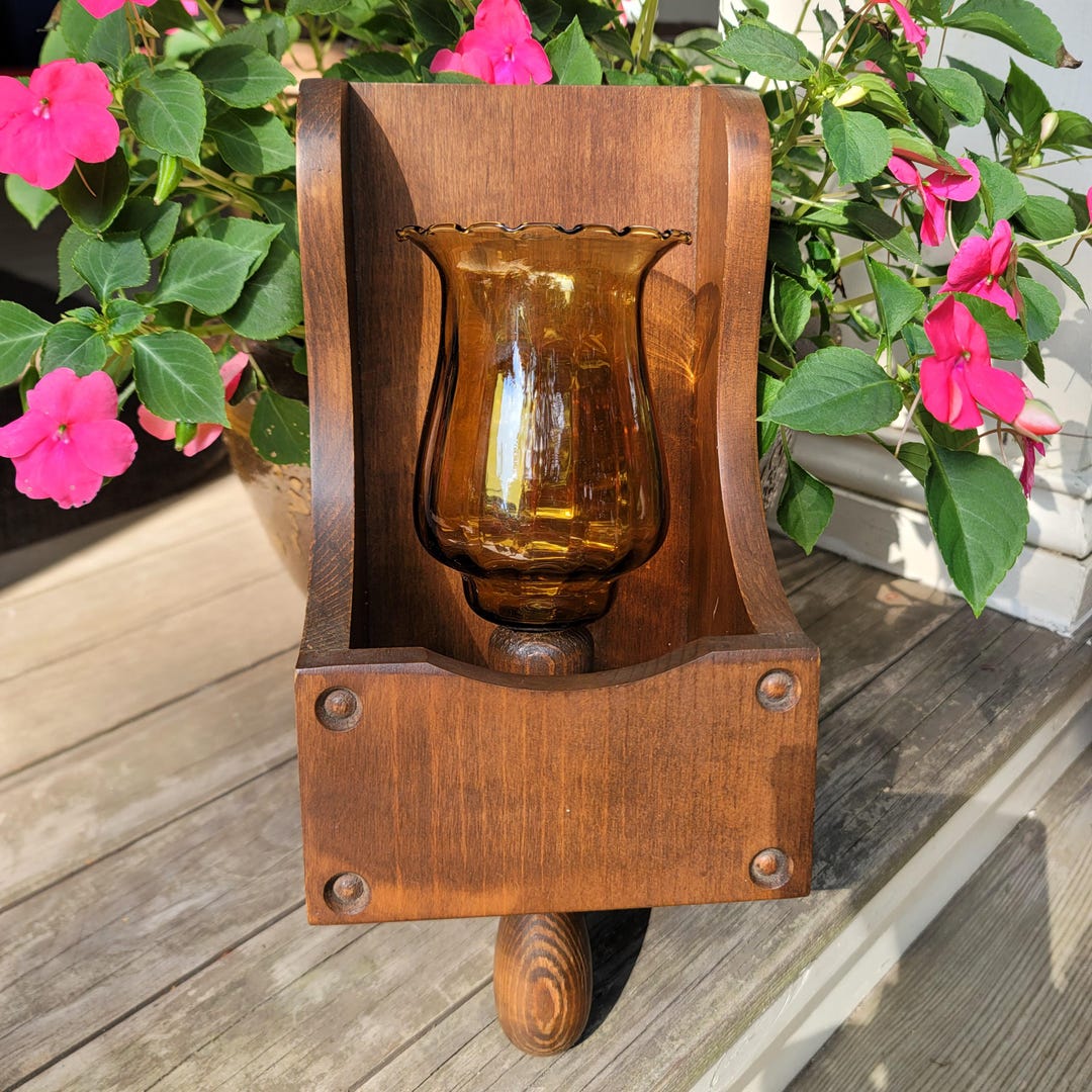1980s Wood Candle Holder Scoop Style Wall Sconce, Retro Wall Decor ...