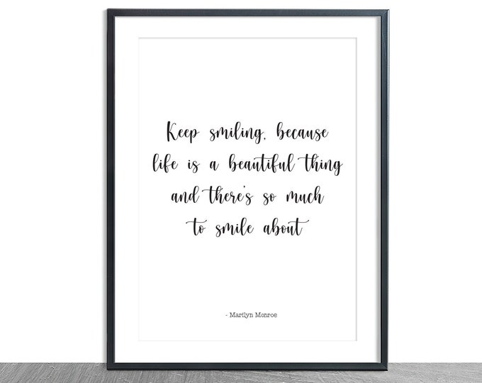 Marilyn Monroe Keep Smiling Quote Wall Art Print, Music Fan Gift ...