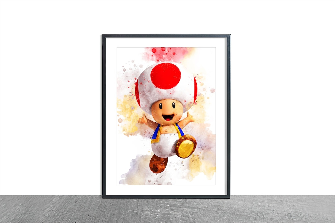 Mario Toadstool Mushroom Toad Watercolour Effect Wall Art Print Decor ...