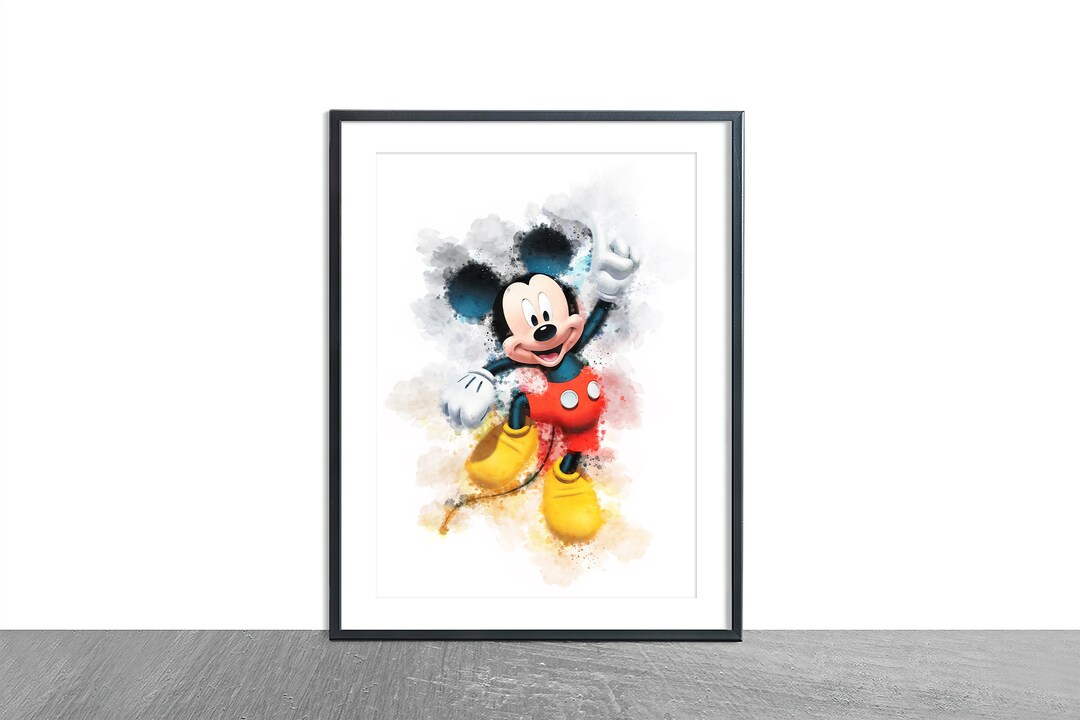 Disney Mickey Mouse Watercolour Effect Wall Art Print Children Kids ...