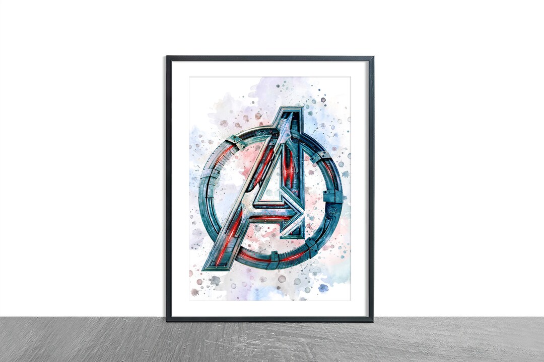 Avengers Logo Marvel Watercolour Effect Wall Art Print Superhero ...