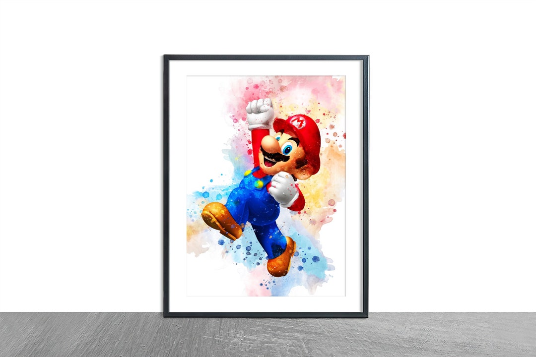 Mario Watercolour Effect Wall Art Print Decor Bedroom Children Kids ...